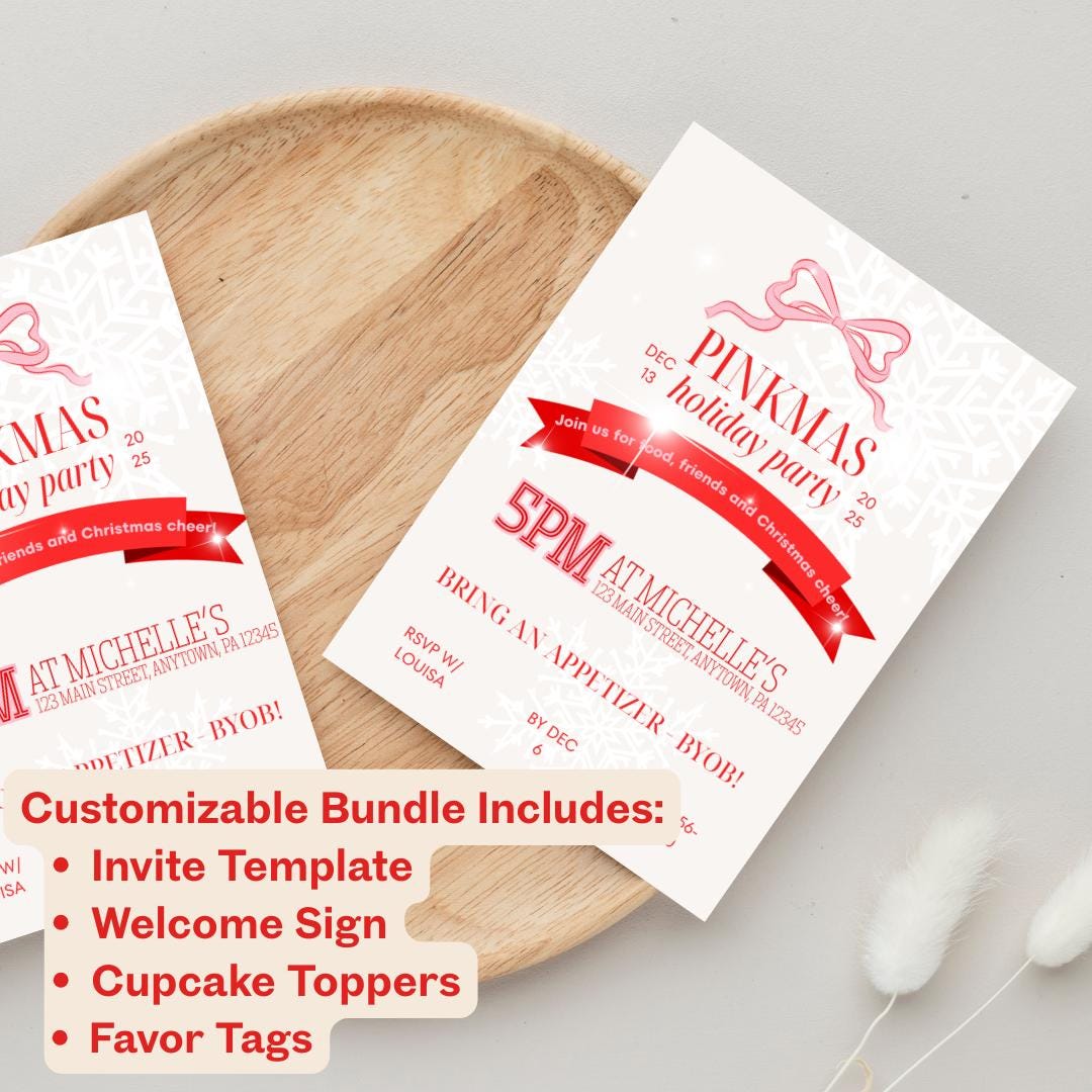 Pinkmas Party Pack – Editable Christmas Printable Kit - Etsy