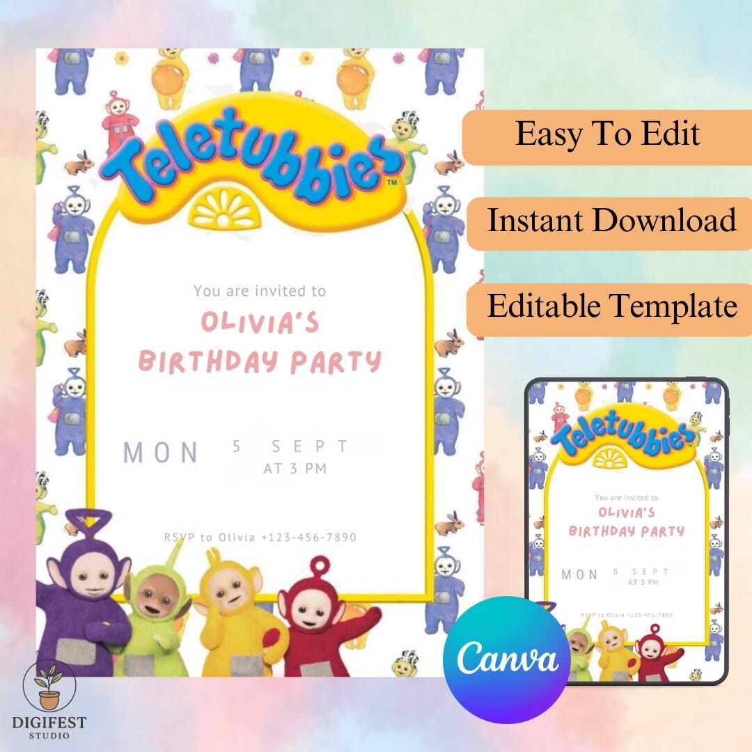 Teletubbies Birthday Invitation | Editable Digital Invite | Printable ...