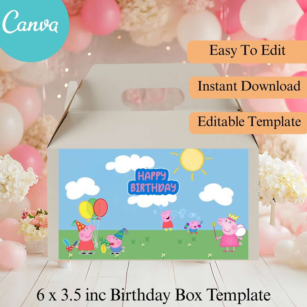 Peppa Pig Gable Box Sticker | Digital Printable Favor Box Label ...