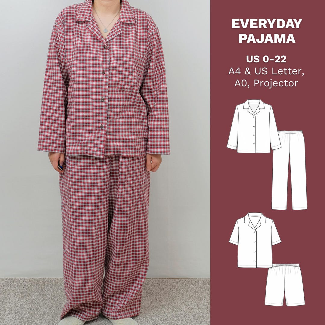 Relaxed Fit Pajama Set Sewing Pattern | Long & Short Versions (PDF ...