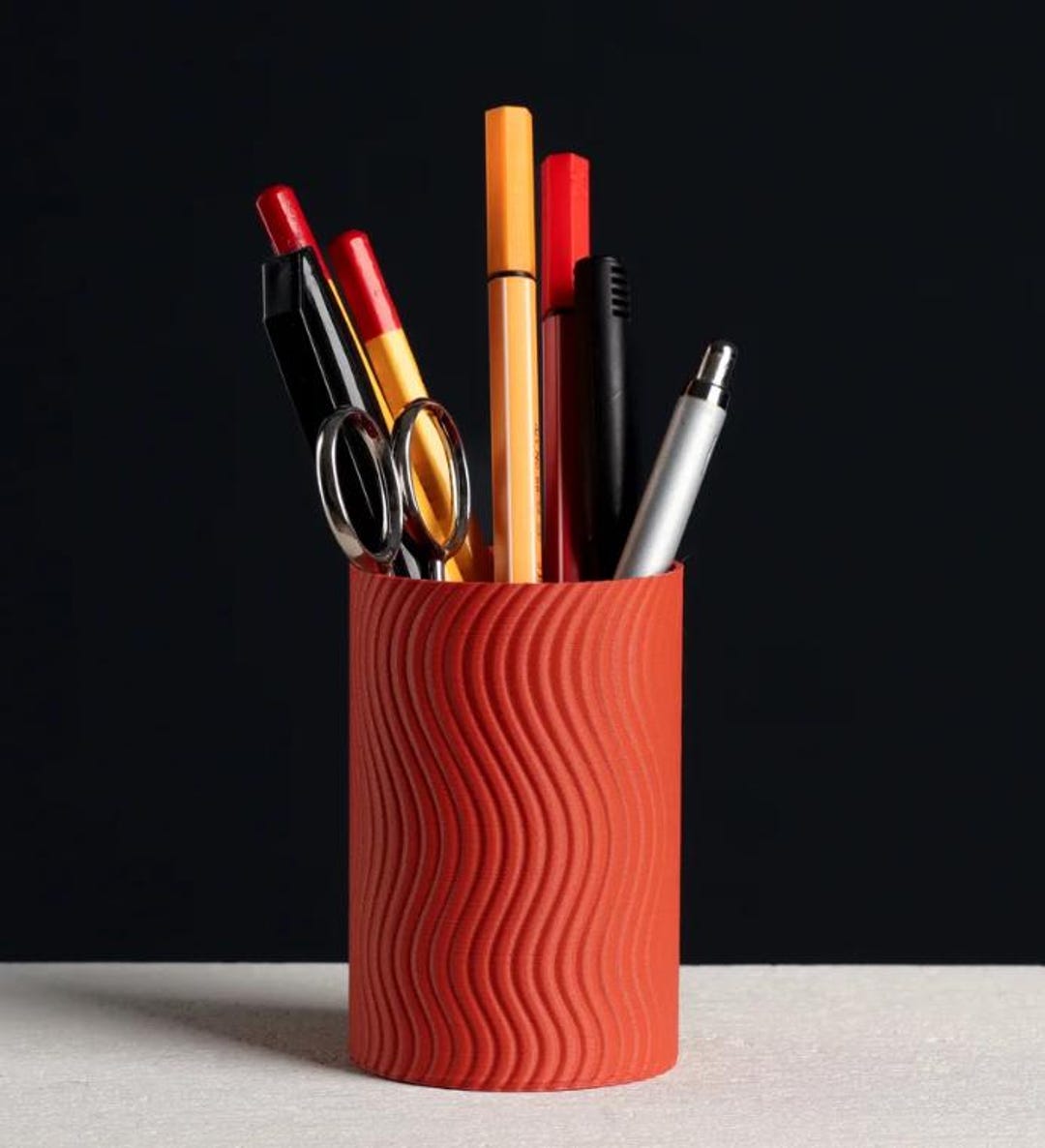 Modern Wavy Pencil Holder | 3D Printed Office Organizer | Minimalist ...