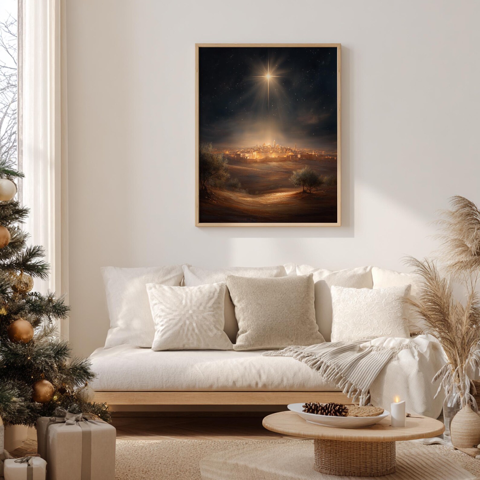 Star of Bethlehem Wall Art, Christian Christmas Landscape, Holy Night ...