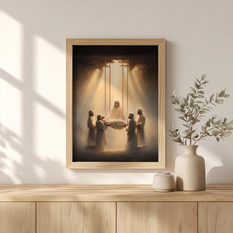 Jesus Heals the Paralyzed Man Wall Art, Biblical Story Mark 2, Four ...