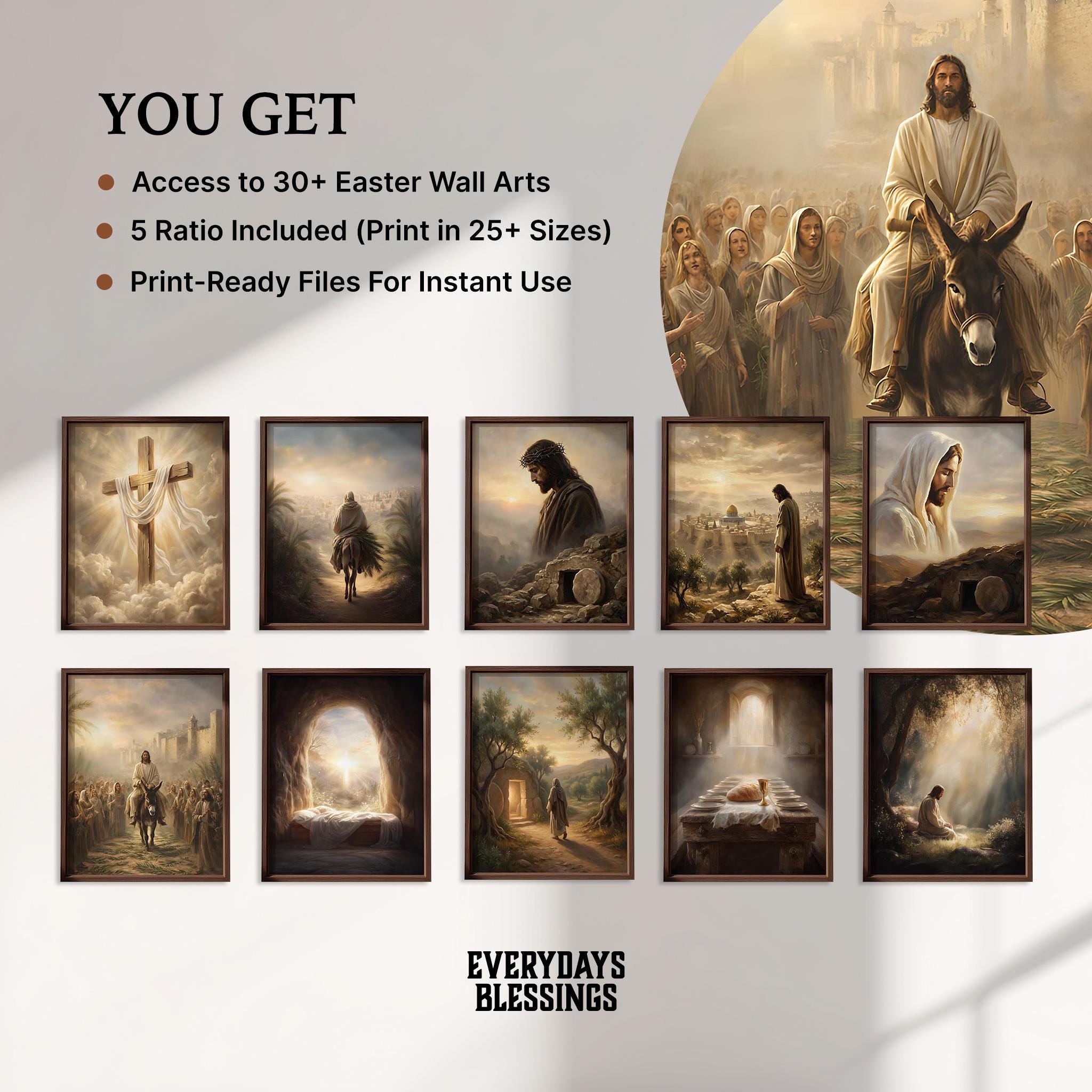Easter Wall Art Bundle of 30, Holy Week Christian Prints Set, Palm ...