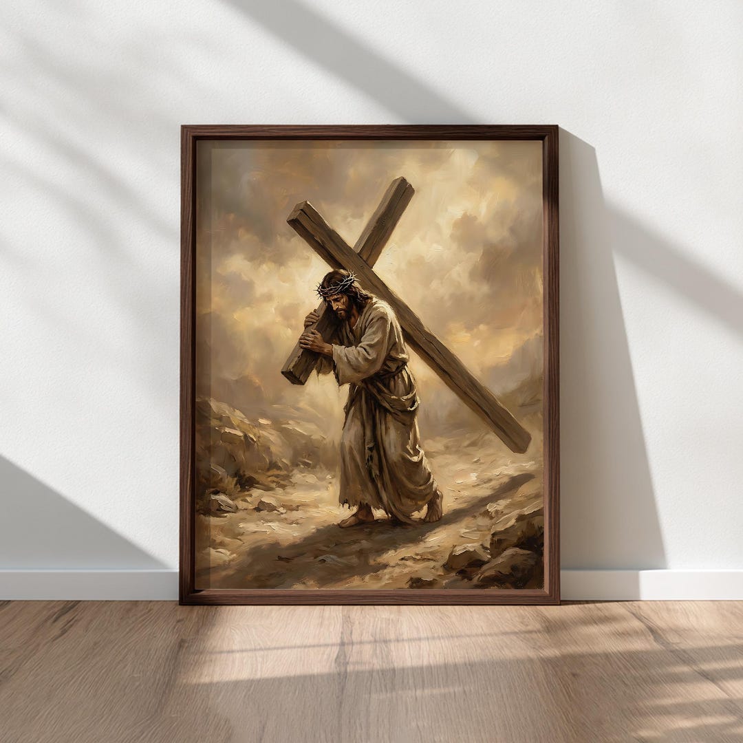 Jesus Carrying the Cross, Christian Wall Art Printable, Faith Oil ...
