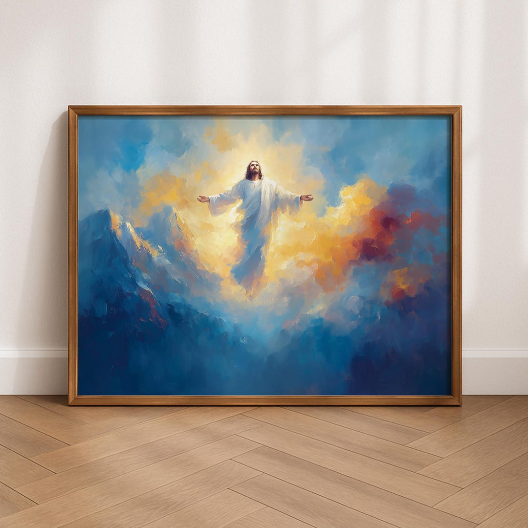 Ascension of Jesus Oil Painting Print, Christian Wall Art, Heavenly ...