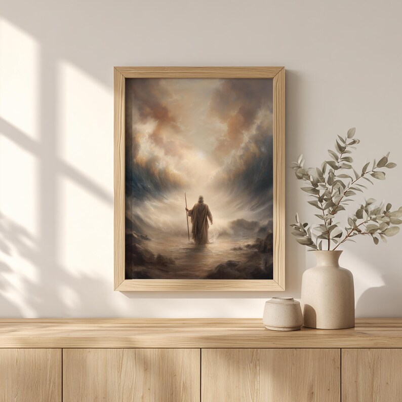 Moses Parting the Red Sea Wall Art – Exodus Biblical Painting, Old ...