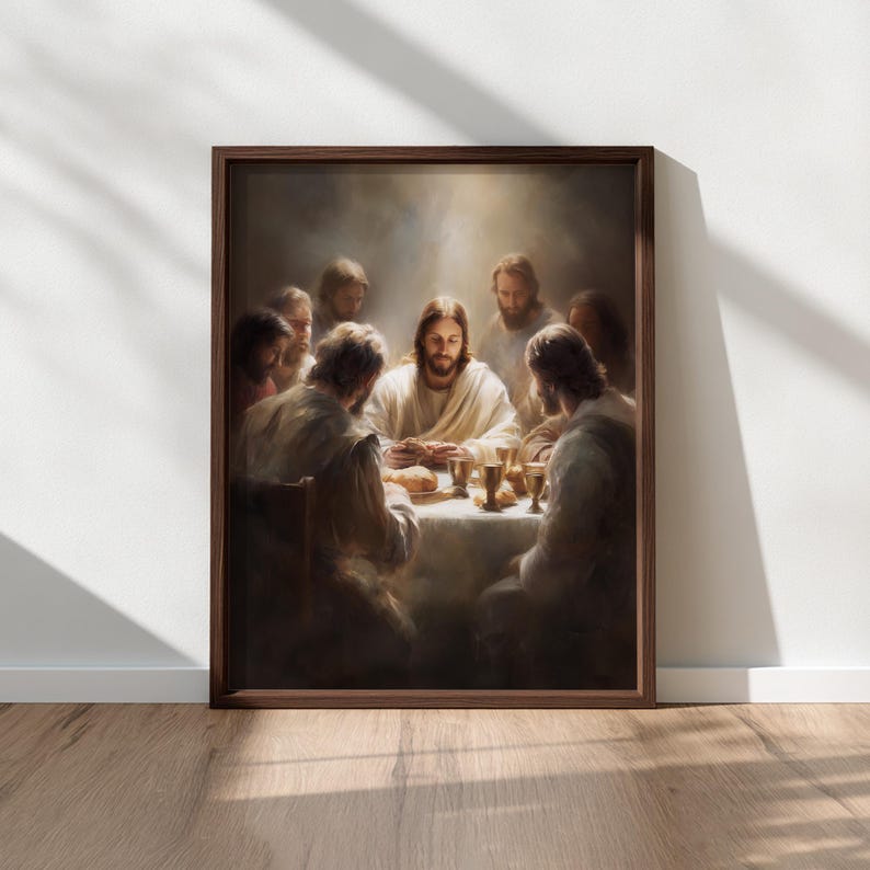 Last Supper Wall Art, Jesus Breaking Bread, Holy Communion Scene, Jesus ...
