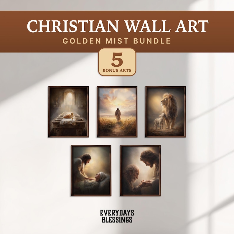 Christian Wall Art Bundle of 35 - Golden Mist Gallery Wall Set of 35 ...