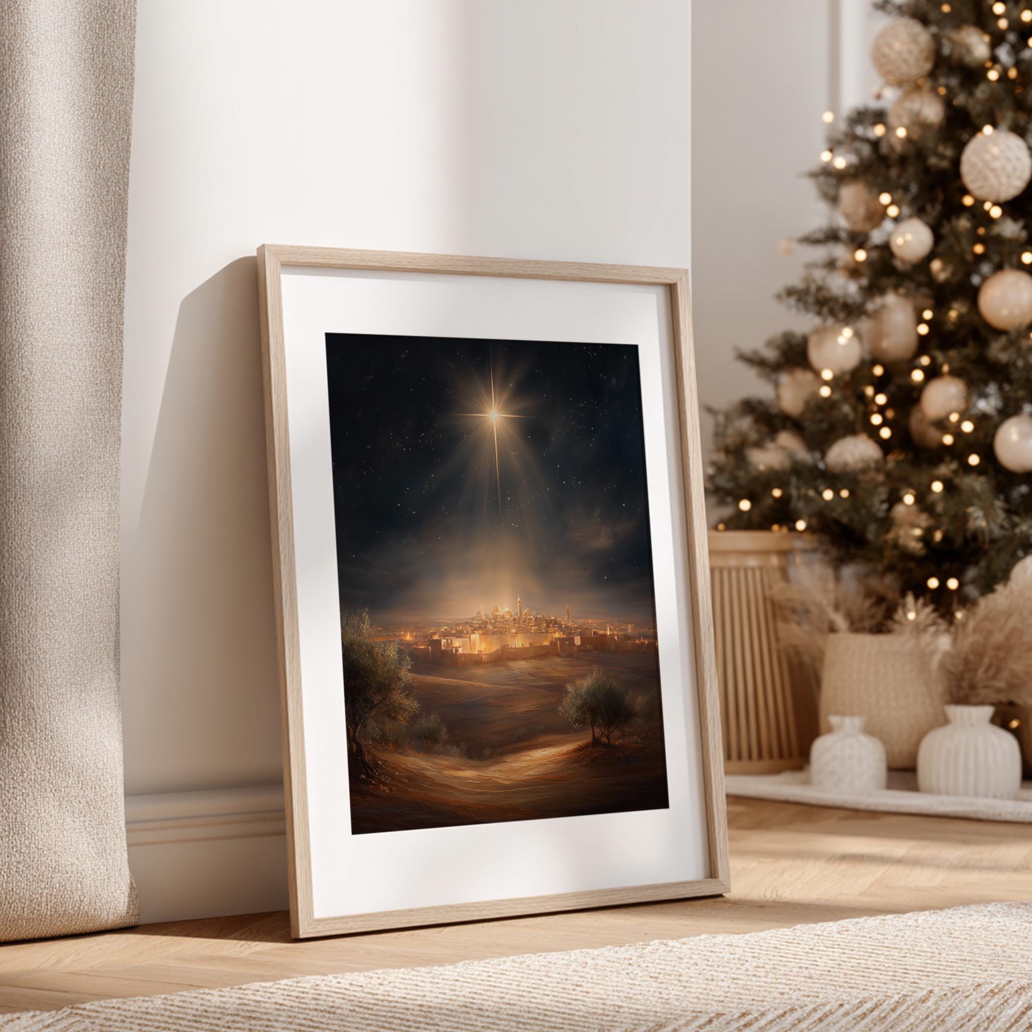Star of Bethlehem Wall Art, Christian Christmas Landscape, Holy Night ...