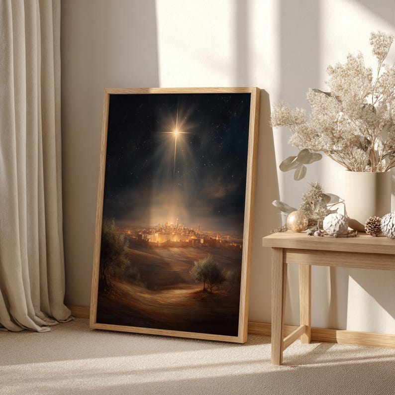 Star of Bethlehem Wall Art, Christian Christmas Landscape, Holy Night ...