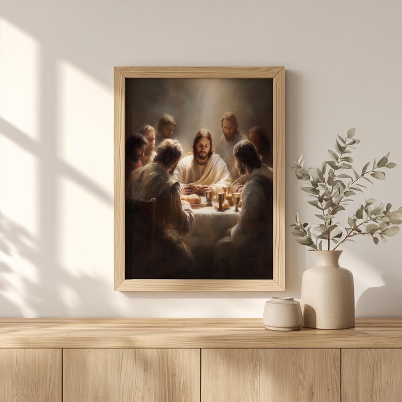 Last Supper Wall Art, Jesus Breaking Bread, Holy Communion Scene, Jesus ...