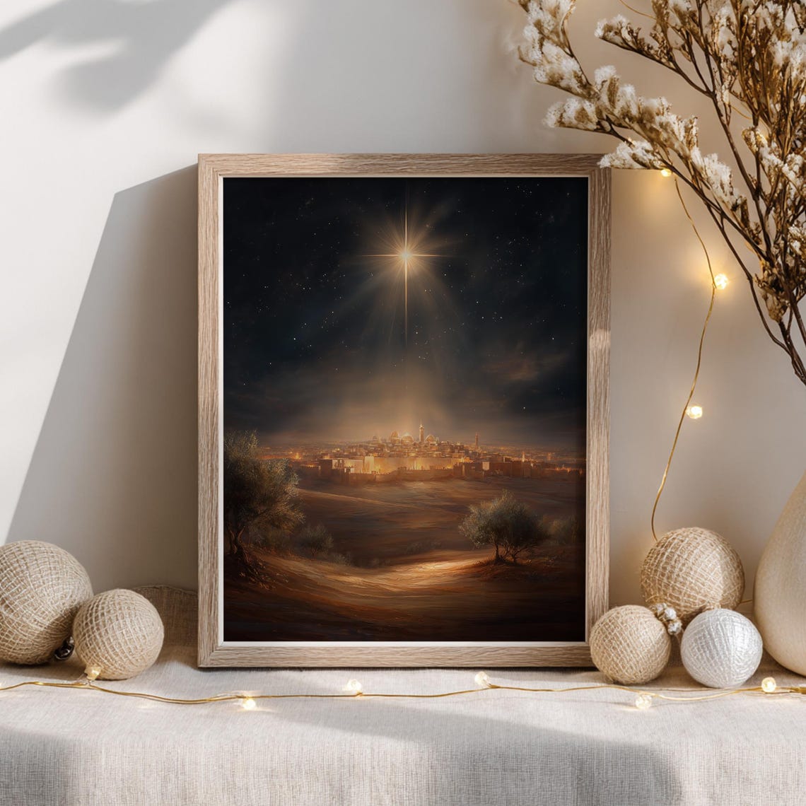 Star of Bethlehem Wall Art, Christian Christmas Landscape, Holy Night ...