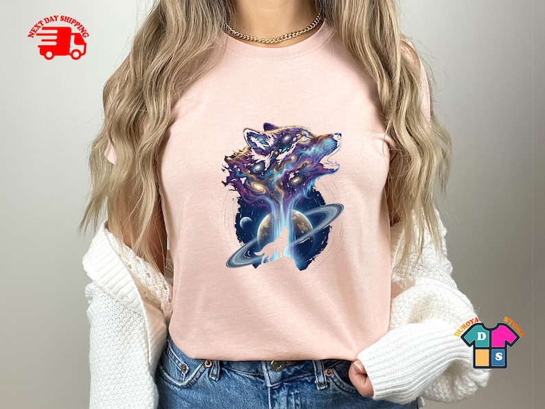 Cosmic Wolf Howling Shirt, Galaxy Space Art Print, Wolf Lover Tee ...