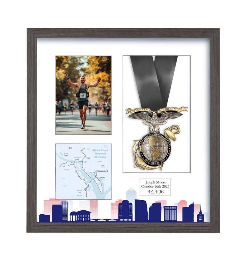 Marine Corps Marathon 2025 Medal Display Frame: Personalized Solid Wood ...