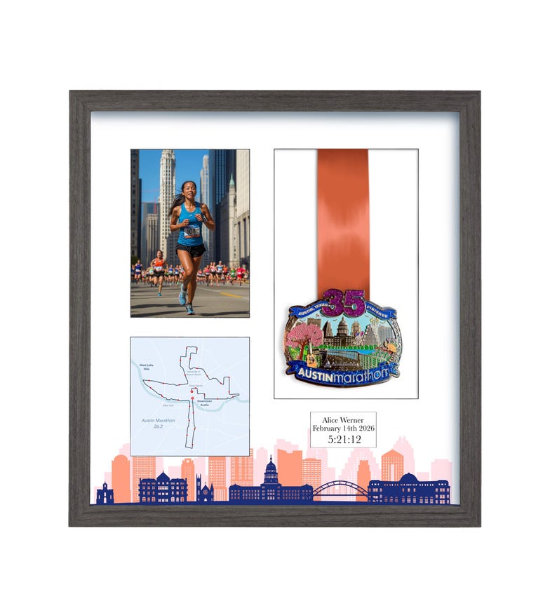 Austin Marathon 2026 Medal Display Frame: Personalized Solid Wood With ...