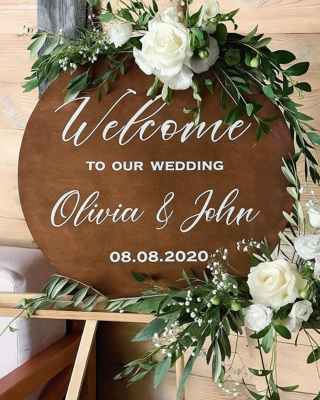 Round Welcome Sign, Wooden Wedding Sign, Custom Wedding Sign ...