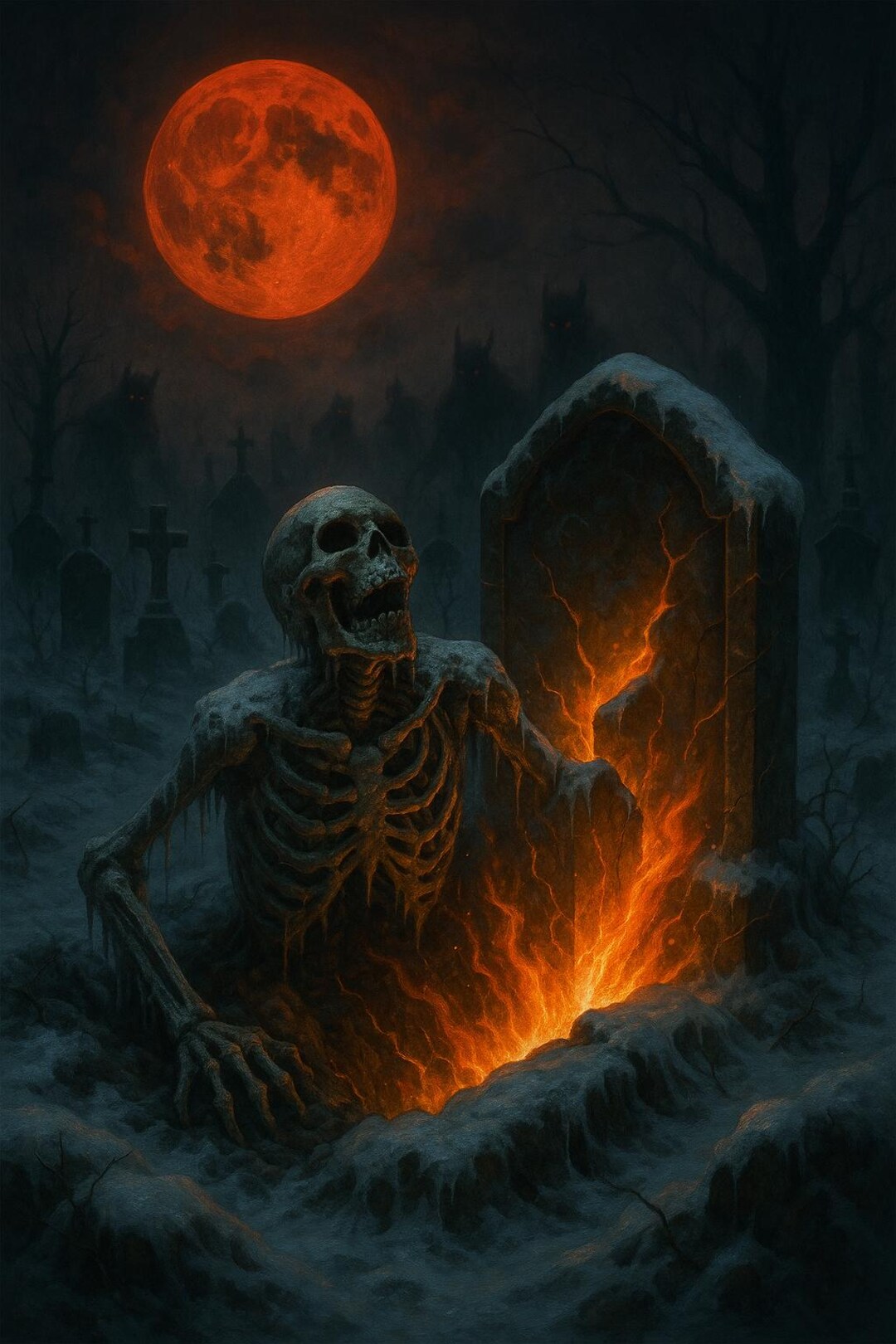 Gothic Skeleton Art Print: Risen From Hell Cemetery Scene (digital Download) - Etsy