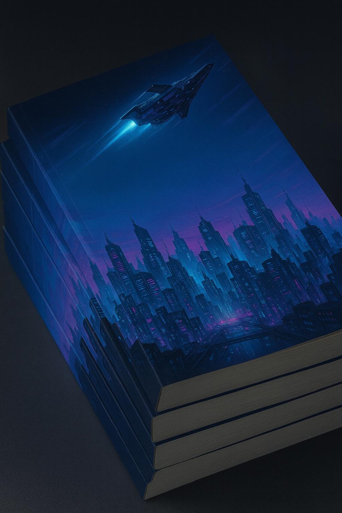 Futuristic Sci-fi Book Cover • Neon City & Spaceship Art • Digital ...