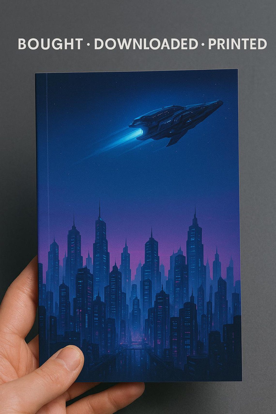 Futuristic Sci-fi Book Cover • Neon City & Spaceship Art • Digital ...