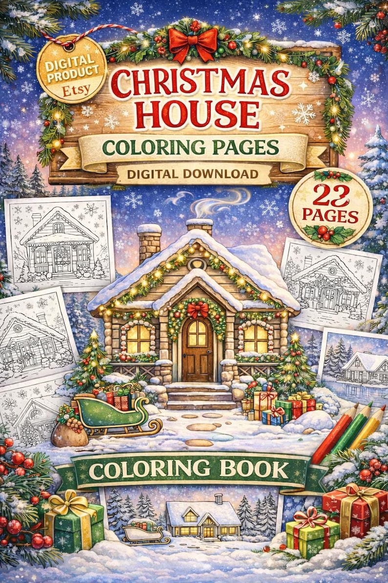 Christmas Coloring Book PDF Printable – Cozy Christmas House Coloring ...