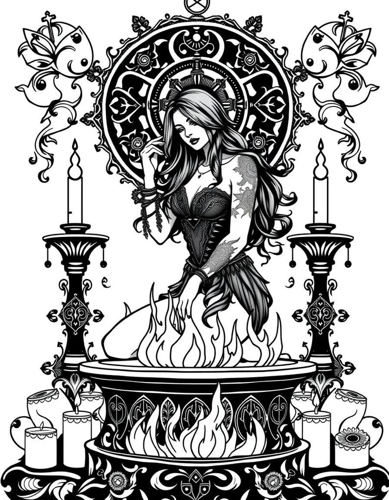 Gothic Queens Coloring Book, Dark Fantasy Women, Witchy Angels (PDF ...