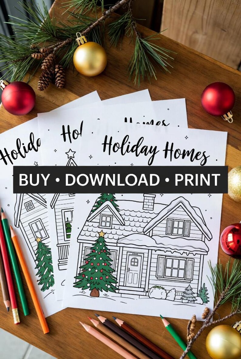 Christmas Coloring Book PDF Printable – Cozy Christmas House Coloring ...