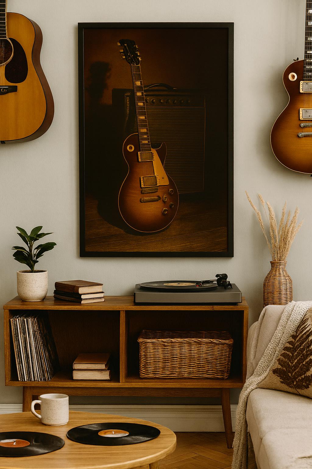Vintage Guitar Poster – Classic Electric Guitar Wall Art With Amplifier ...