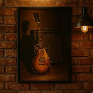 Vintage Guitar Poster – Classic Electric Guitar Wall Art With Amplifier ...