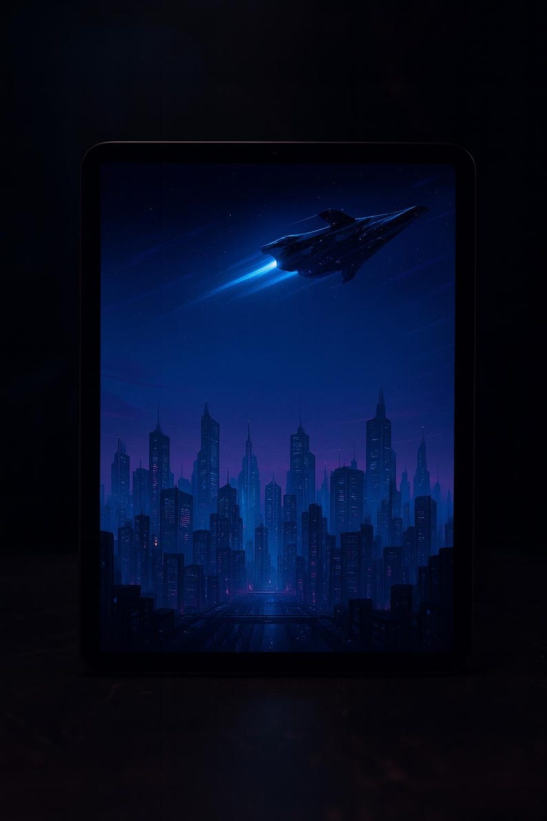 Futuristic Sci-fi Book Cover • Neon City & Spaceship Art • Digital ...