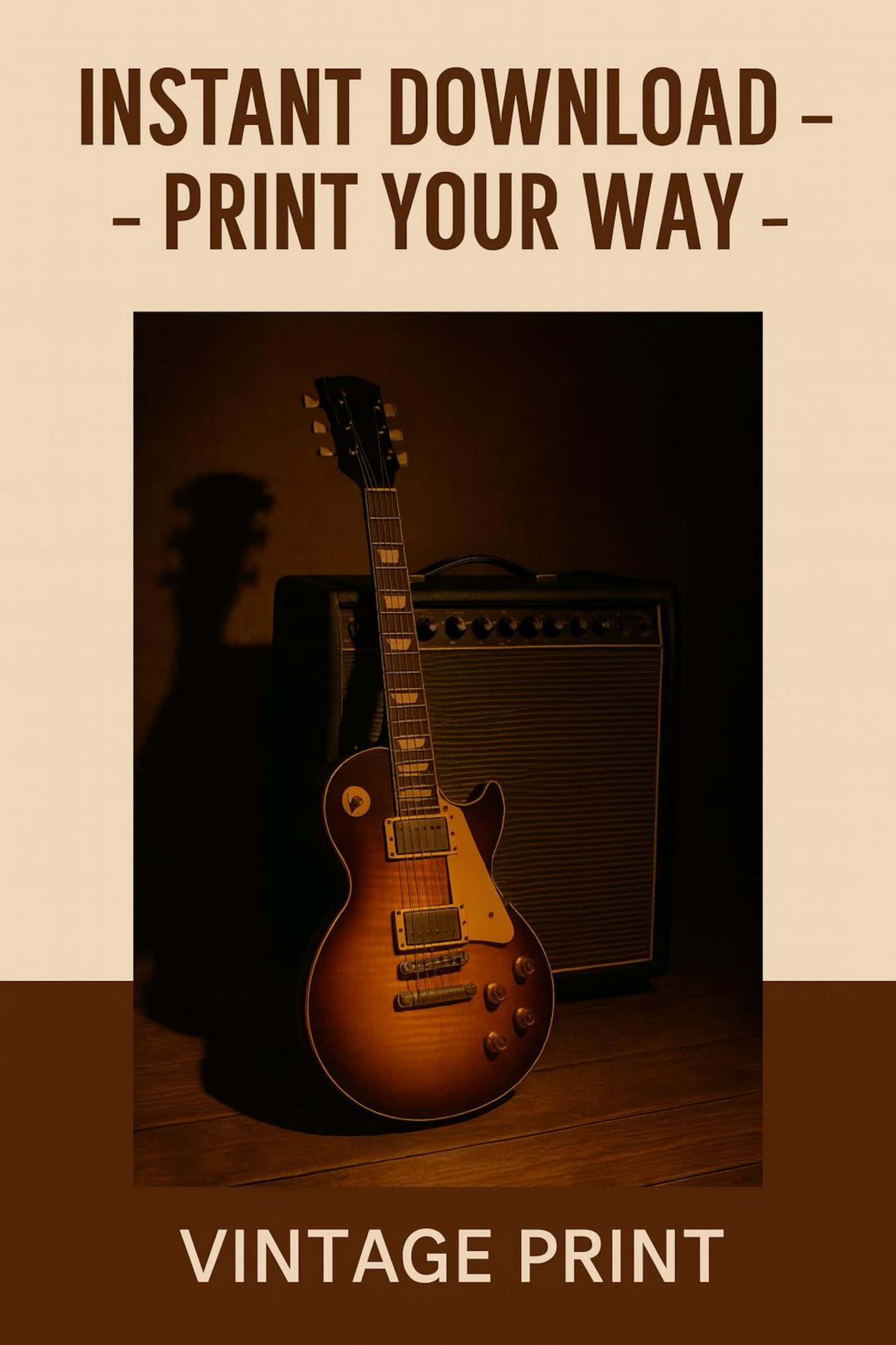Vintage Guitar Poster – Classic Electric Guitar Wall Art With Amplifier ...