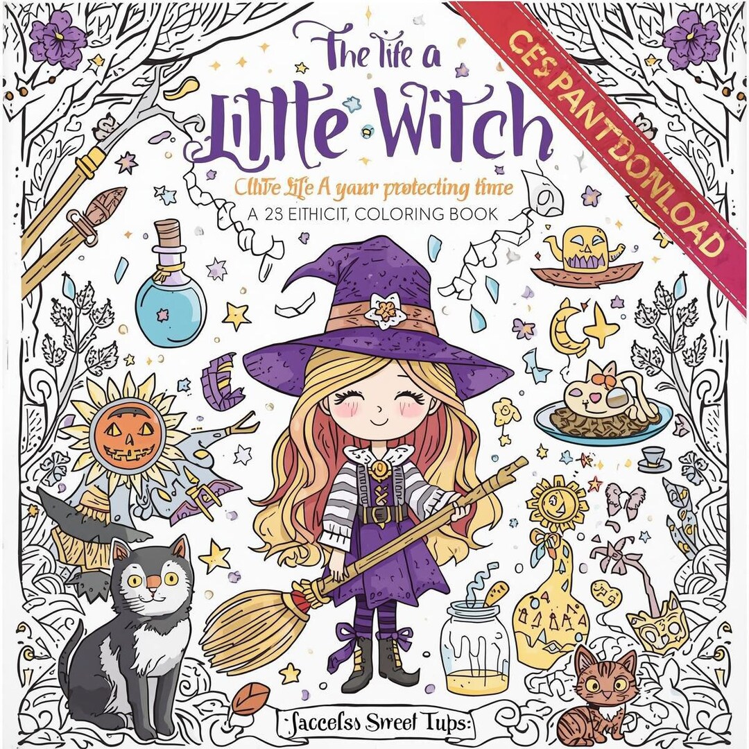 Little Witch Coloring Page | Halloween Fantasy Printable (PDF) - Etsy ...