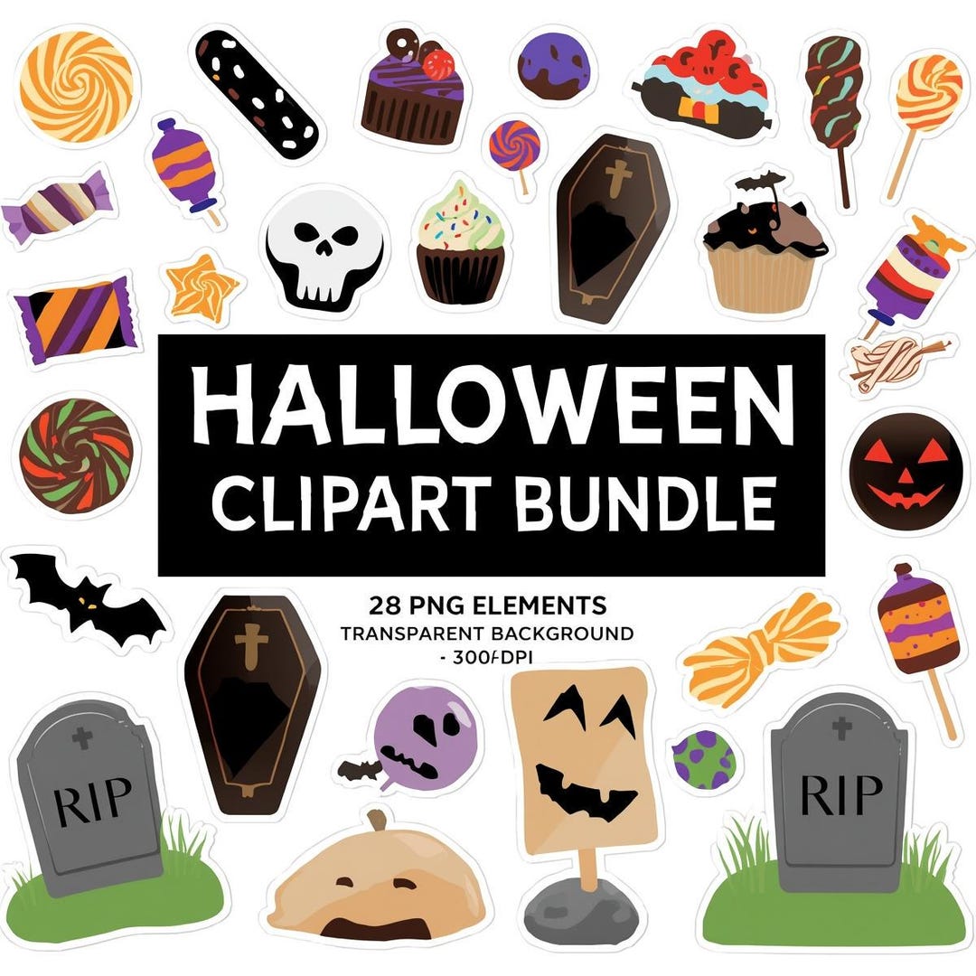 Halloween Clipart Bundle | 28 PNG Files | Candy, Cupcakes, Skulls ...