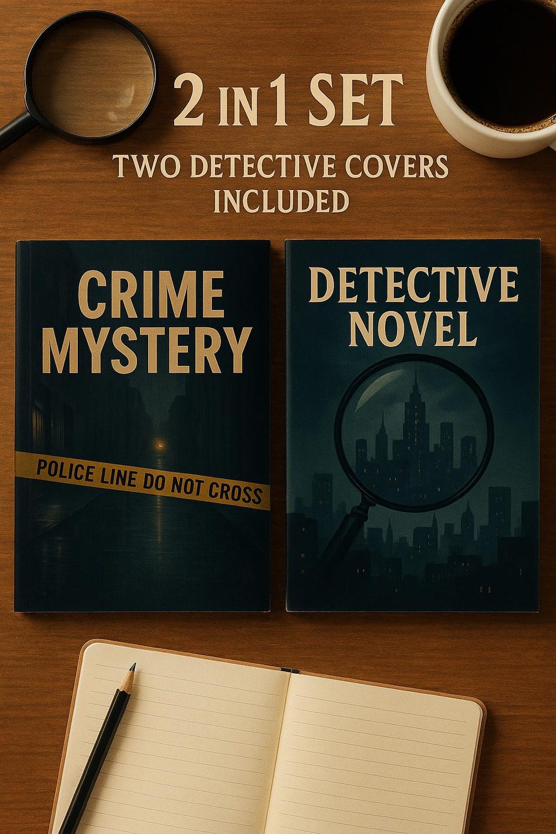 Detective 2 in 1 Book Cover Set | Crime Mystery Premade Covers for ...
