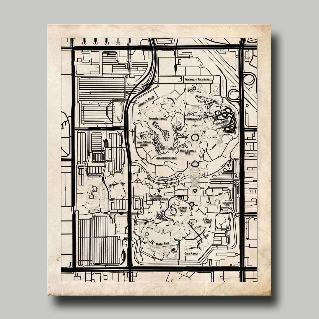 Disneyland Map - Vintage - Disney Map - Panoramic - Vintage ...
