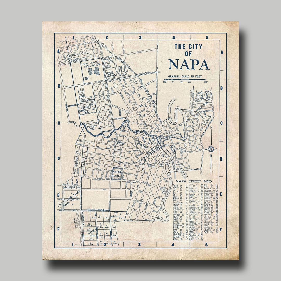 Napa - California - Map - Vintage - Grunge - Print - Poster - Blueprint ...