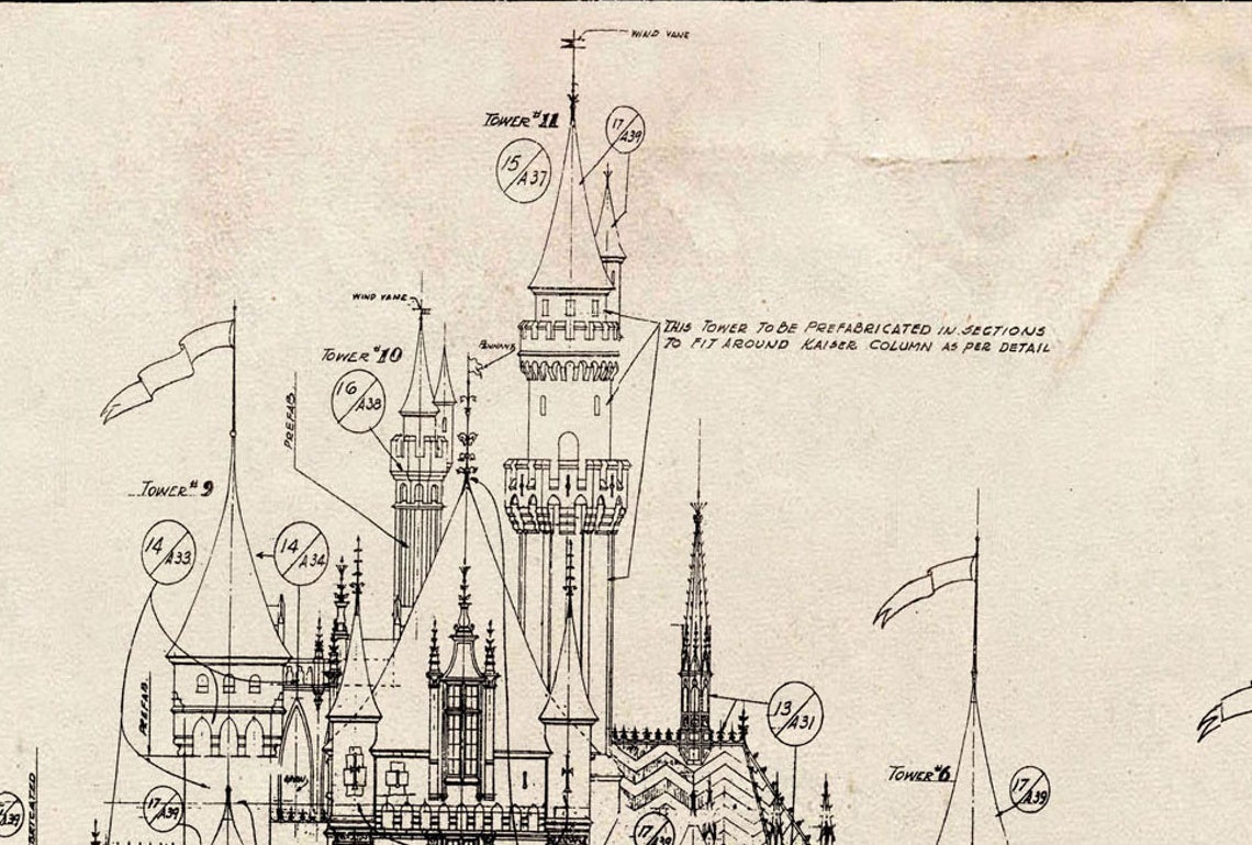Disneyland Castle Blueprint Disney Cinderella - Etsy