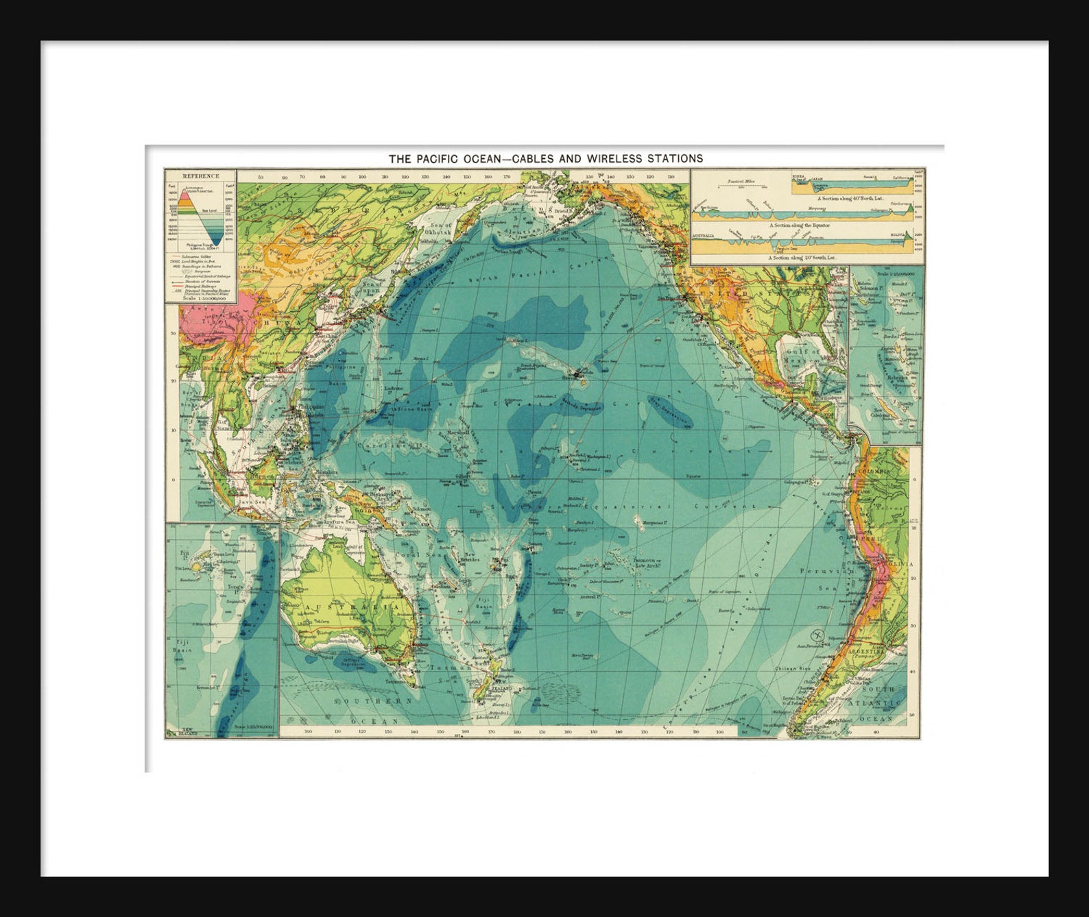 Pacific Ocean Map Print Poster Full Color Map | Etsy