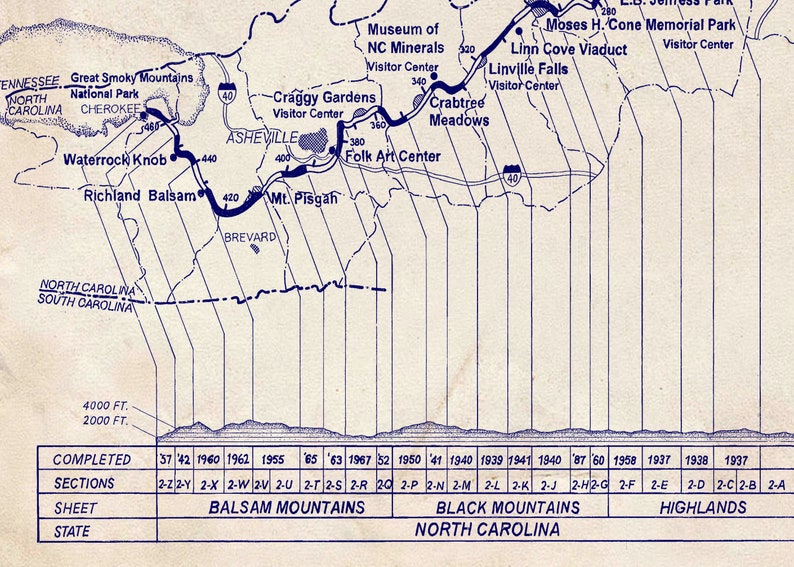 Blue Ridge Parkway Mountains Blueprint Highway Map - Etsy
