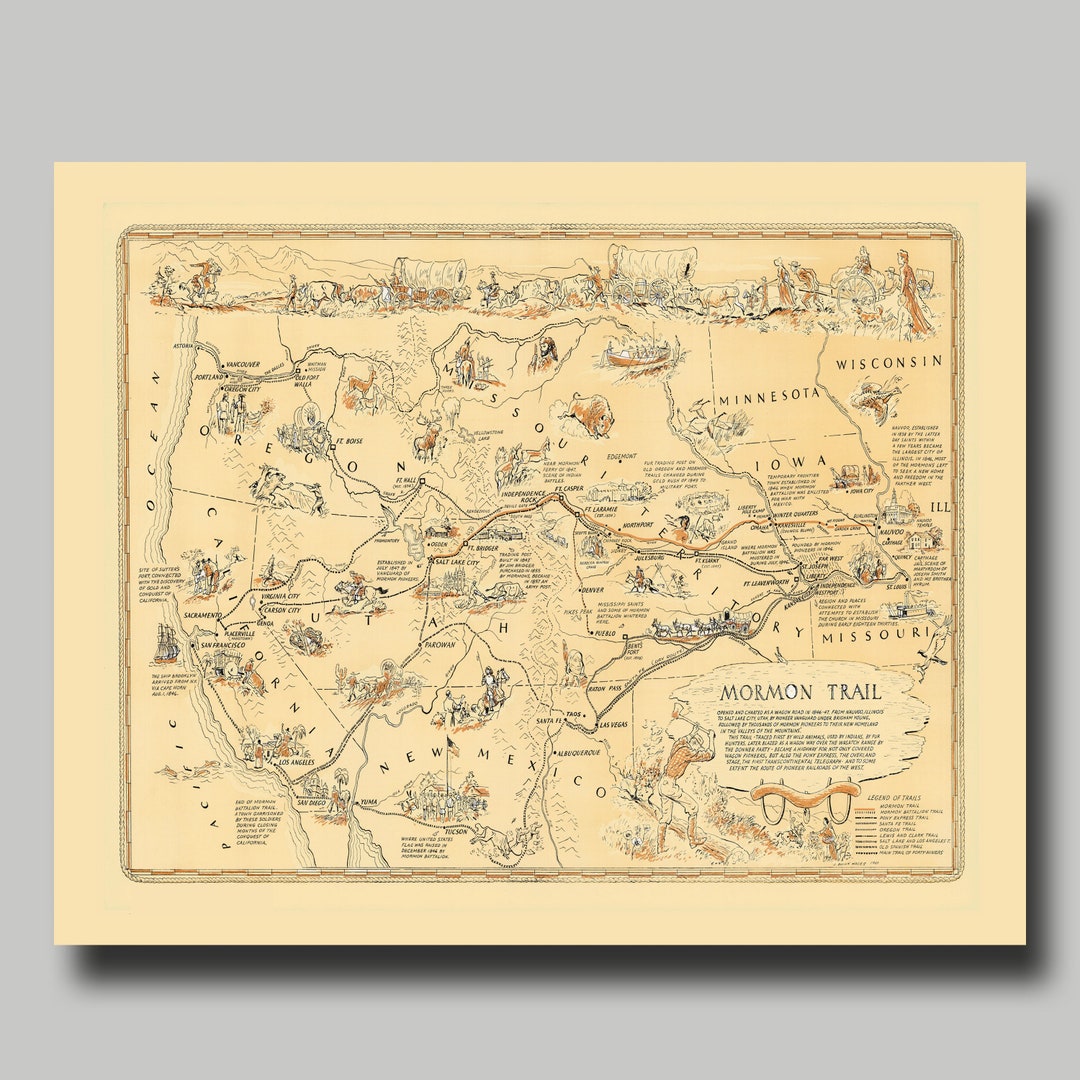 Mormon Trail Map Vintage Utah Print Poster Salt - Etsy
