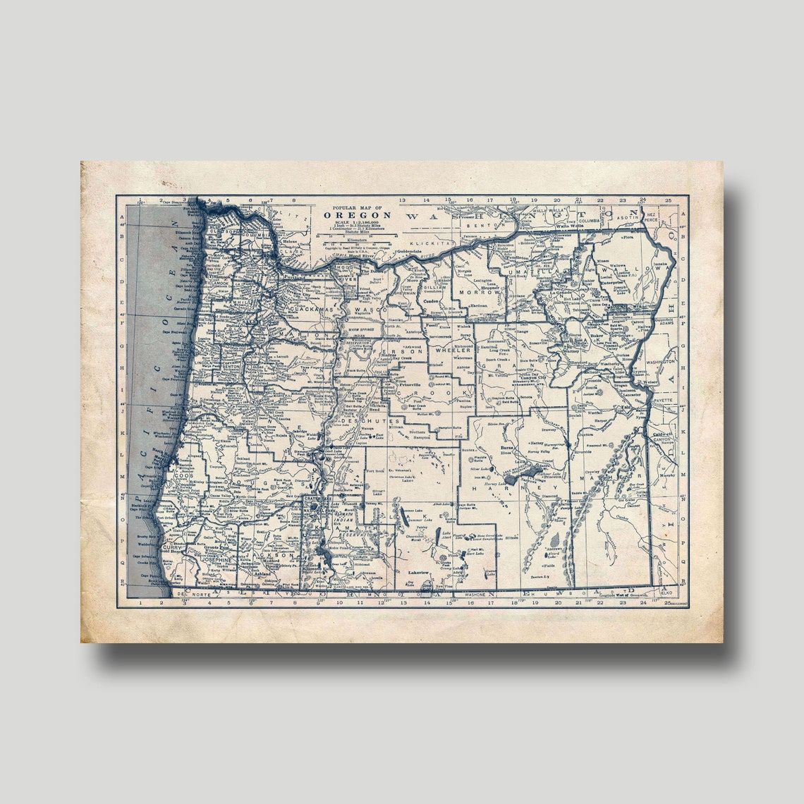 Oregon Map State Map Vintage Blueprint Print | Etsy