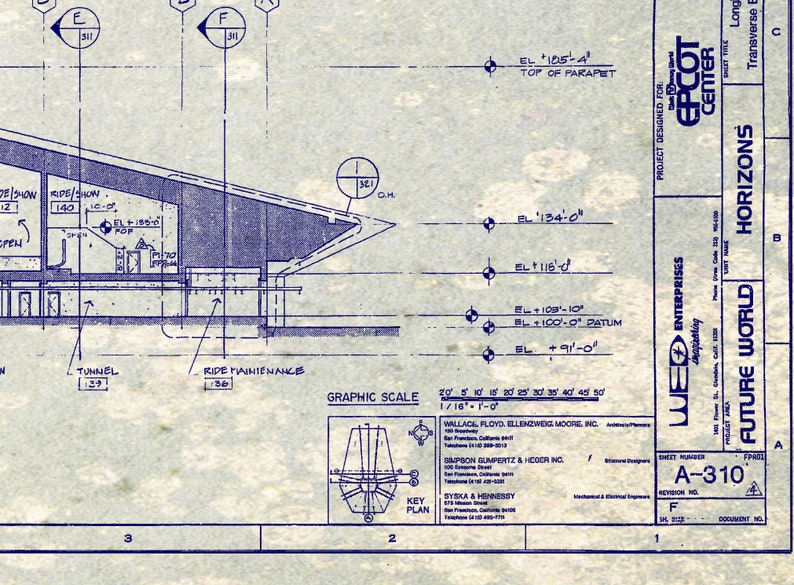 Disney World Epcot Blueprint Vintage Gray Blue Ink - Etsy