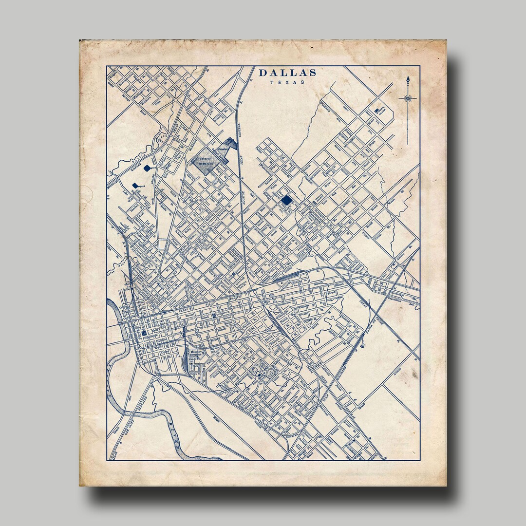 Dallas - Map - Blueprint - Texas - Poster Print - Vintage - Etsy