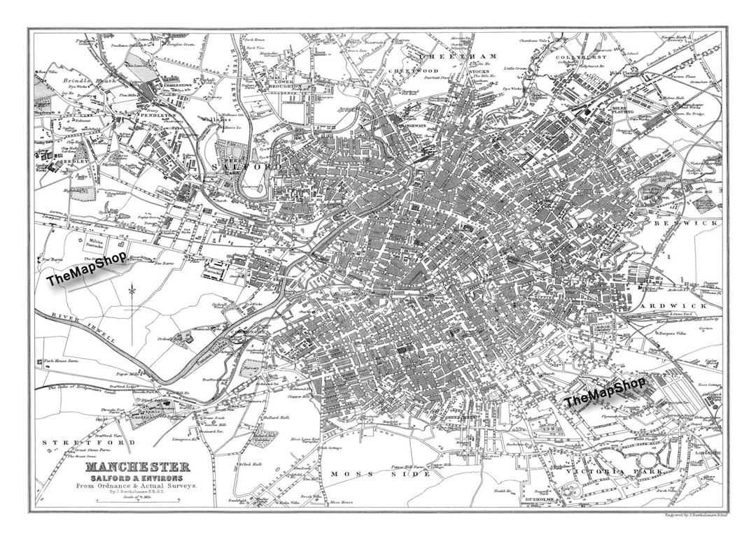 Vintage Map of Manchester England Vintage Map Print Poster - Etsy