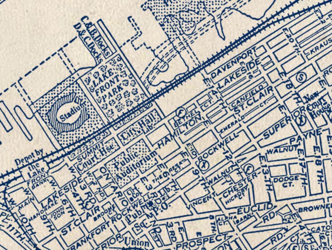 Cleveland Ohio Map Blueprint Vintage Grunge Print - Etsy