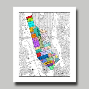 New York - Map - Manhattan - Multi Color - Neighborhood Map - Print ...