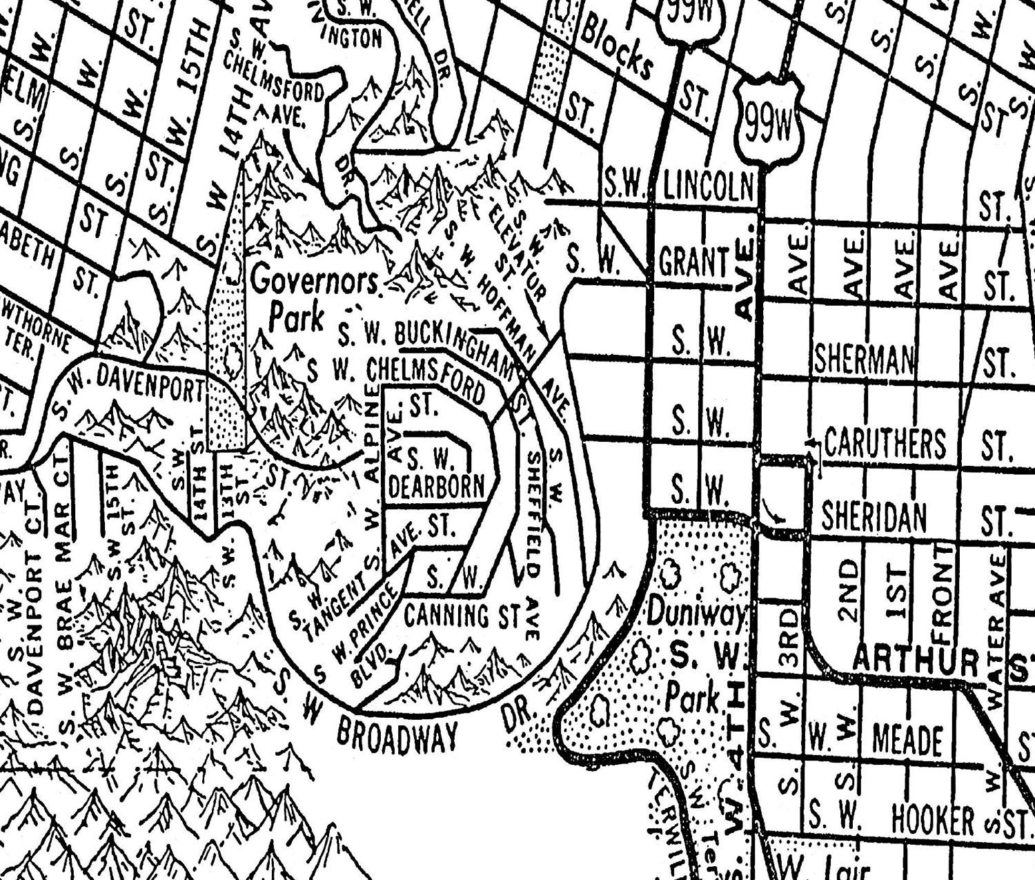 Portland Street Map Vintage Print Poster Black and White - Etsy