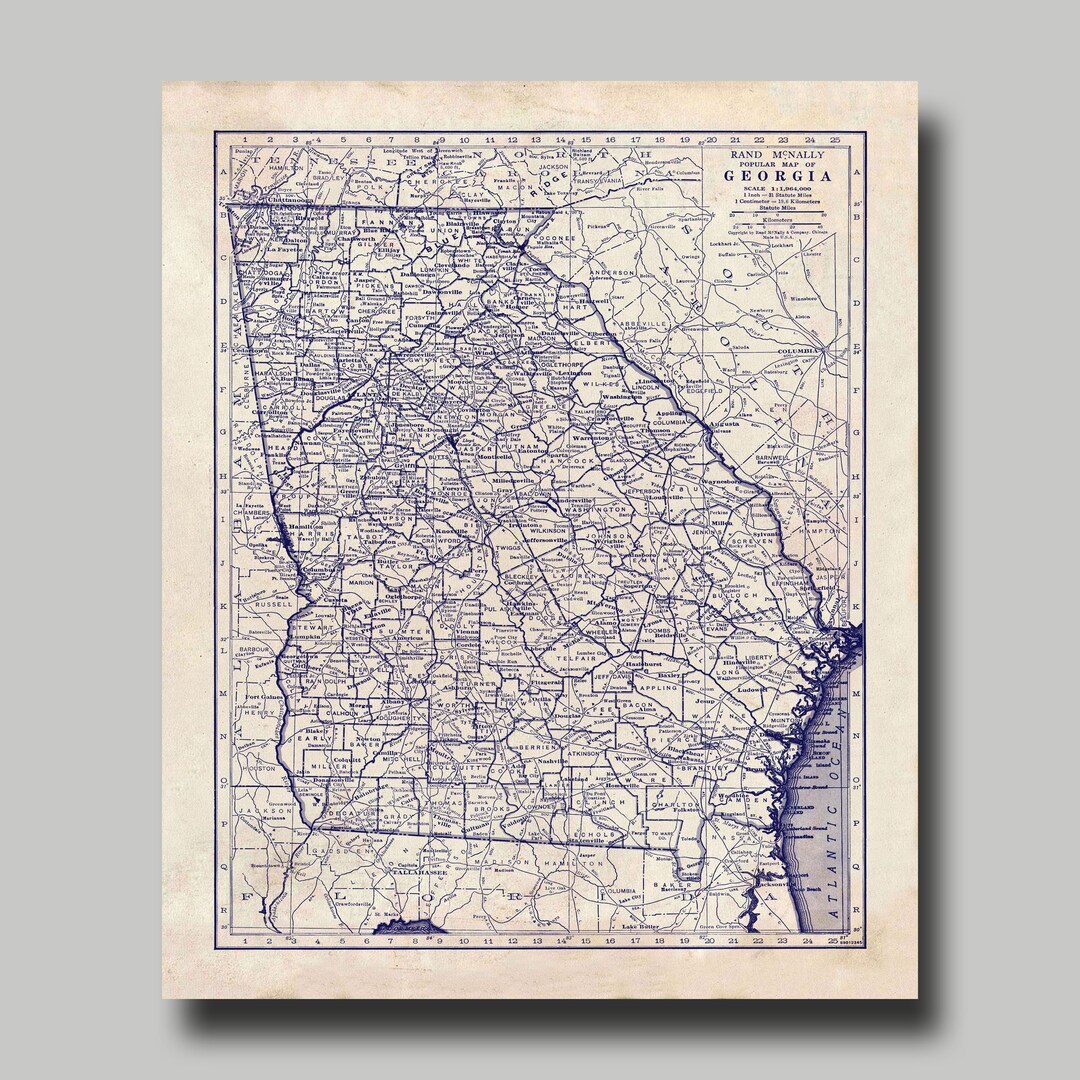 Georgia - State Map - Map - Vintage - Print - Poster - Blueprint - Etsy