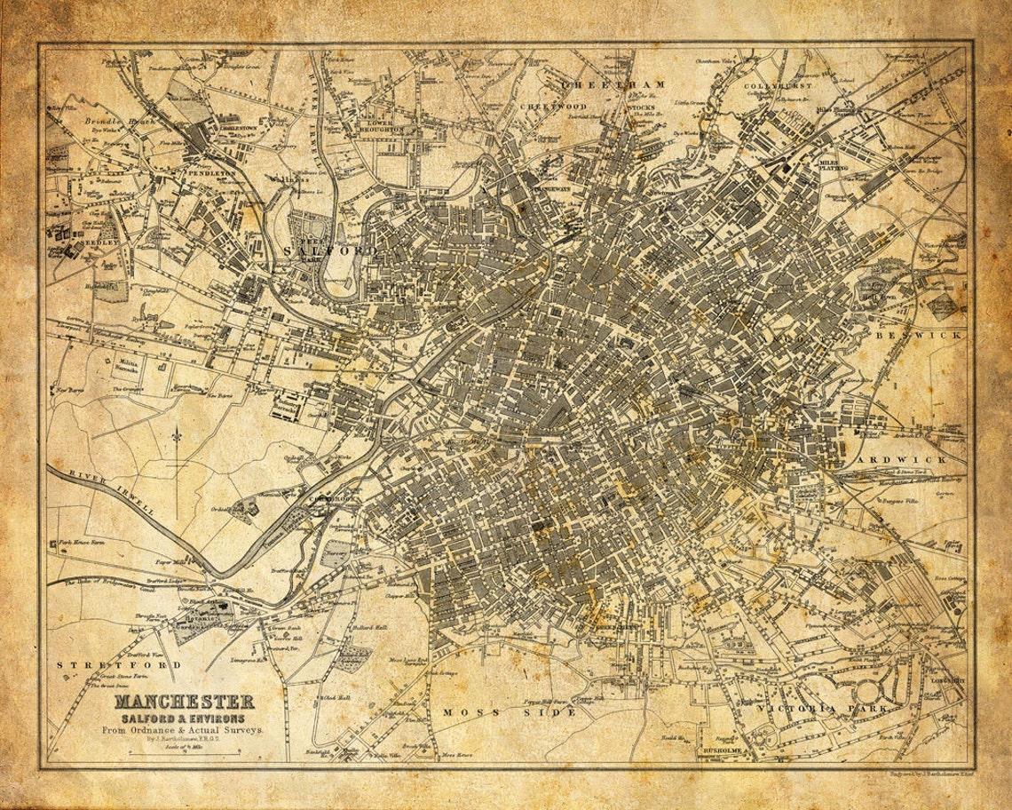 Vintage Map of Manchester England Vintage Map Print Poster - Etsy