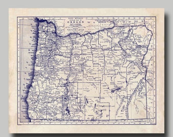Vintage Maps of Oregon and Pennsylvania | 1930s Original Antique Color ...